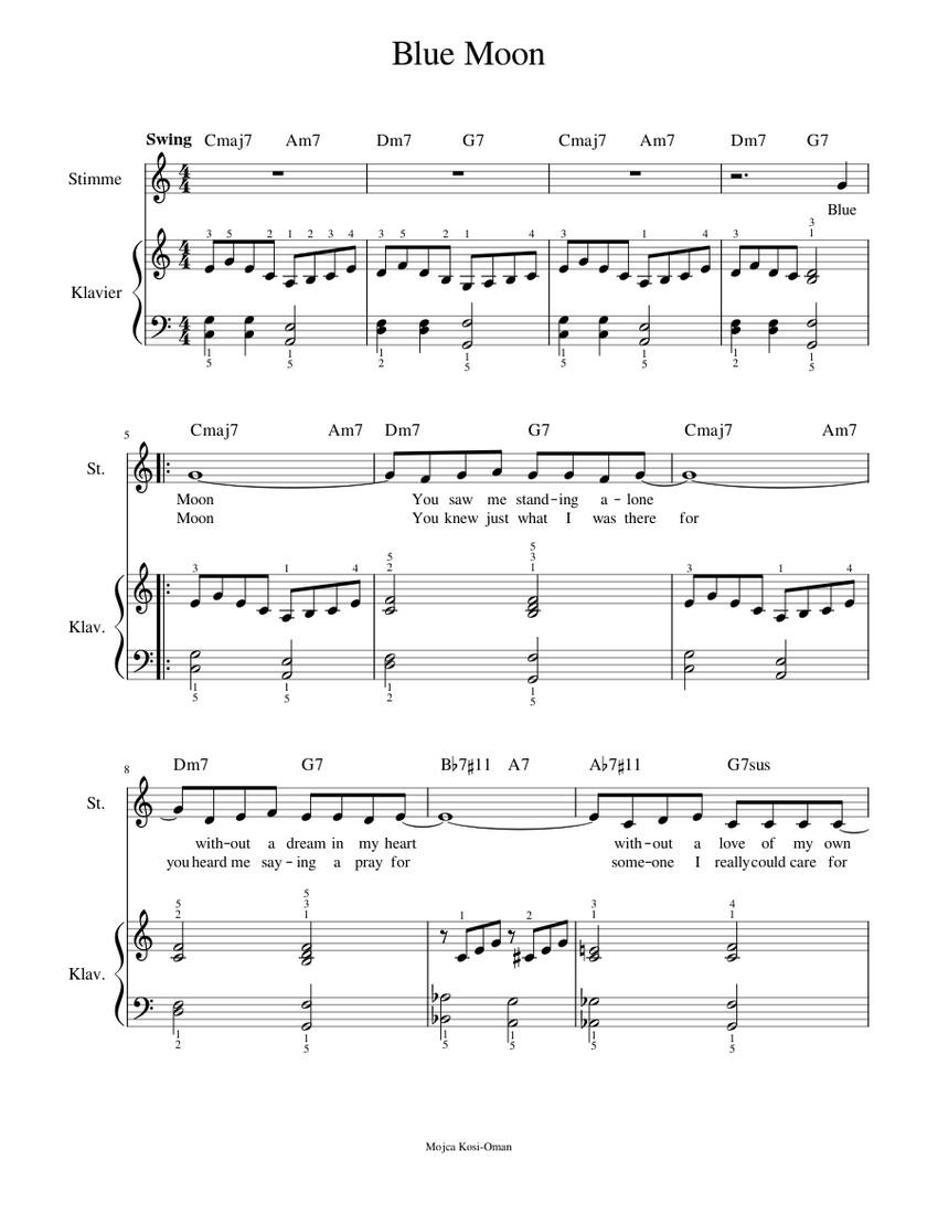 Blue Moon Sheet music for Piano, Vocals (Piano-Voice) | Musescore.com