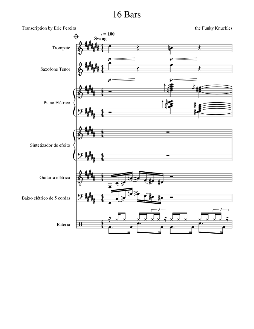 16 bars - The Funky Knuckles Sheet music for Piano, Saxophone tenor ...
