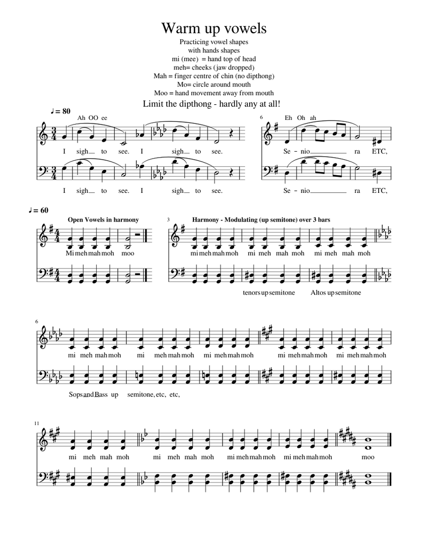 Warm up vowels Sheet music for Vocals, Baritone (Vocal Methods ...