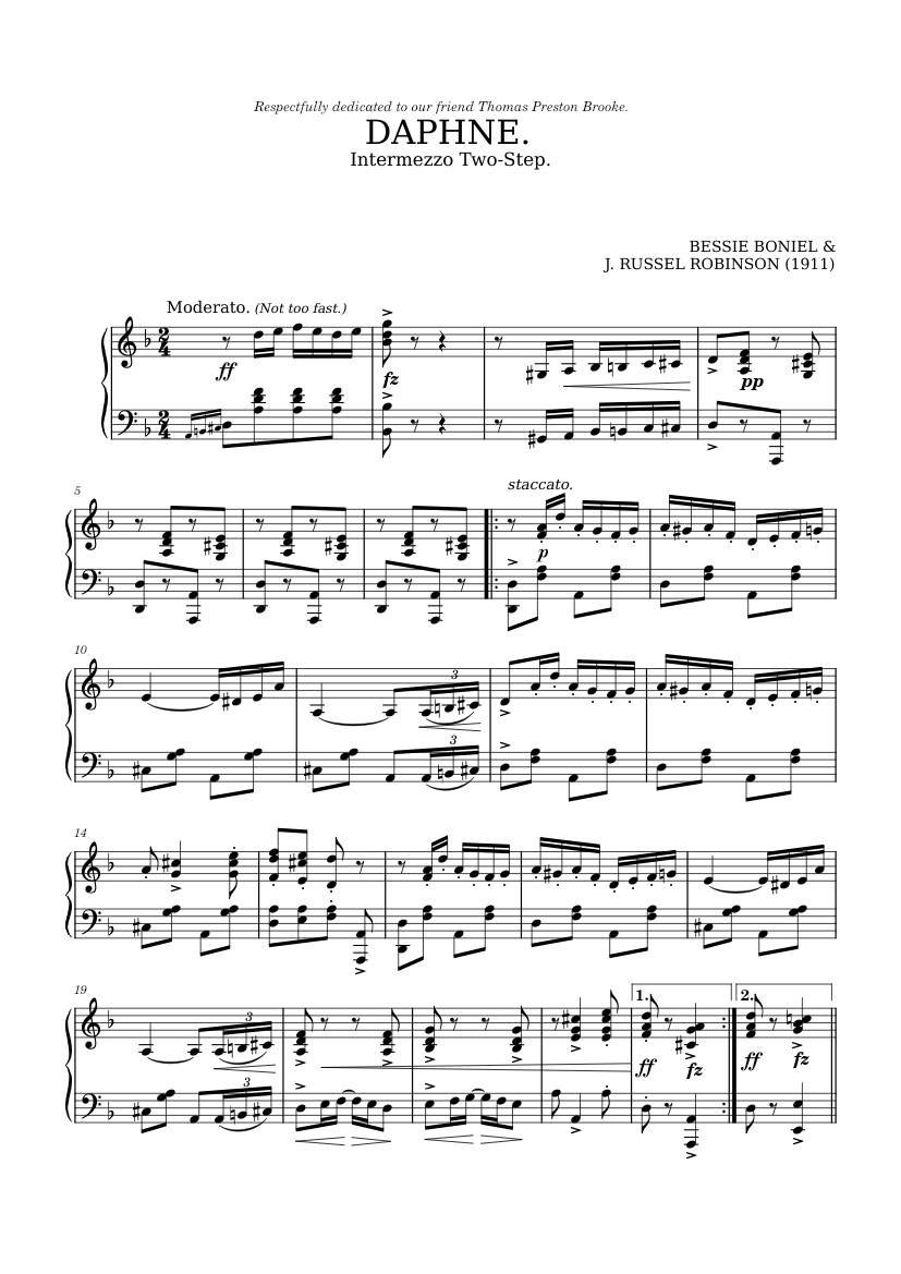 Daphne by Bessie Boniel & J. Russel Robinson (1911) Sheet Music for ...