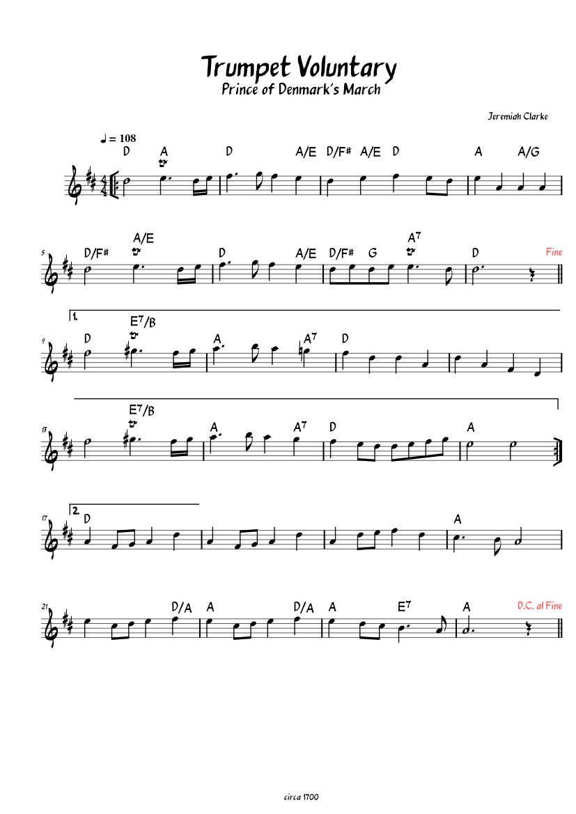 Trumpet Voluntary (Lead sheet) Sheet music for Piano (Solo) Easy ...