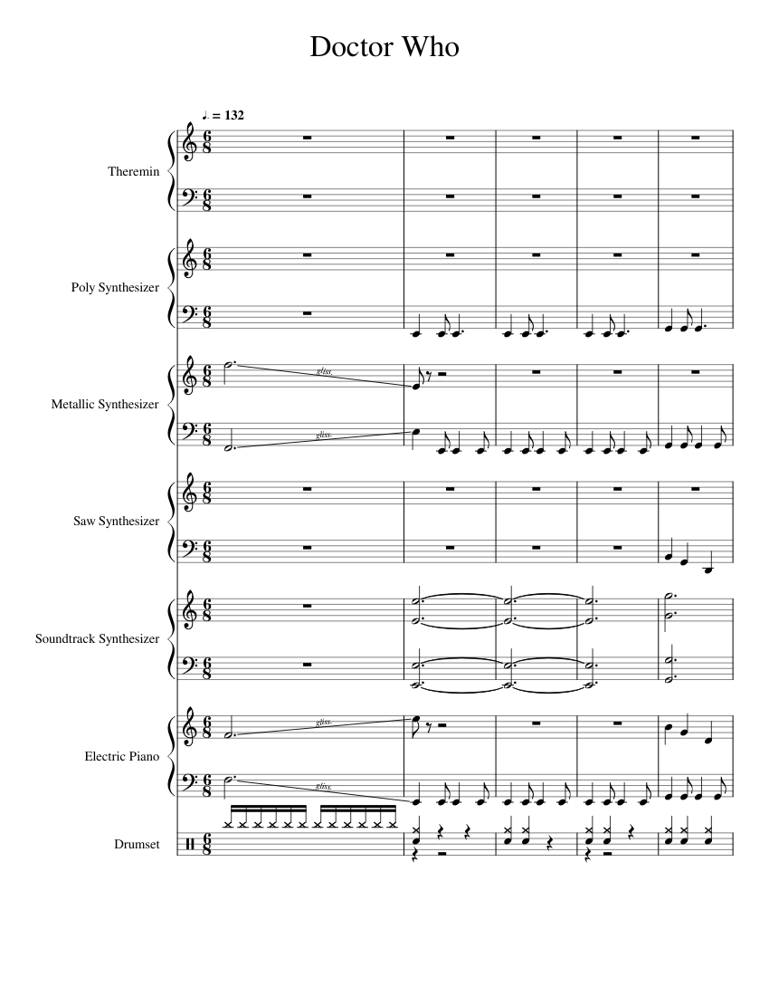 Doctor Who Main Theme Sheet music for Piano, Drum group, Synthesizer ...