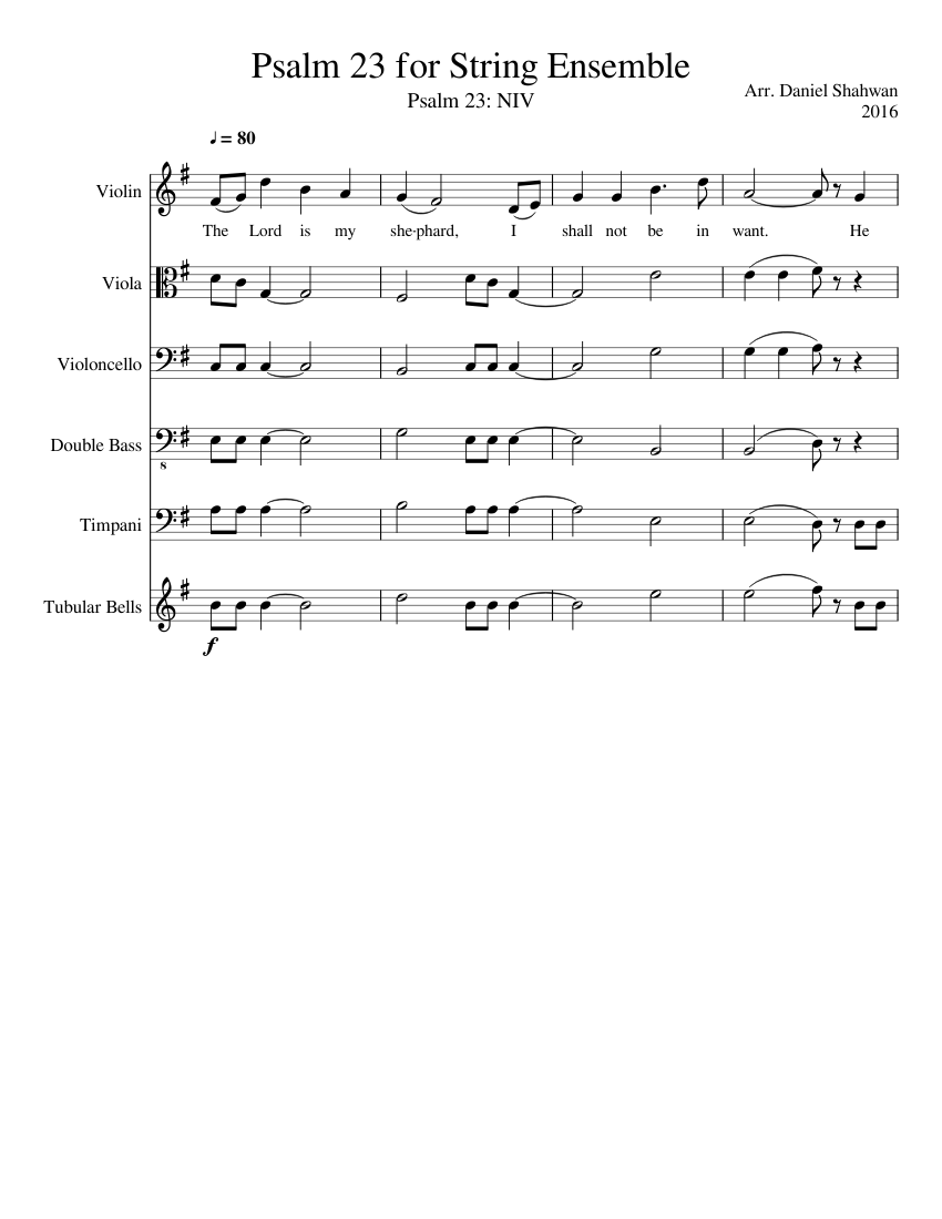 Psalm 23 for String Ensemble Sheet music for Contrabass, Timpani ...