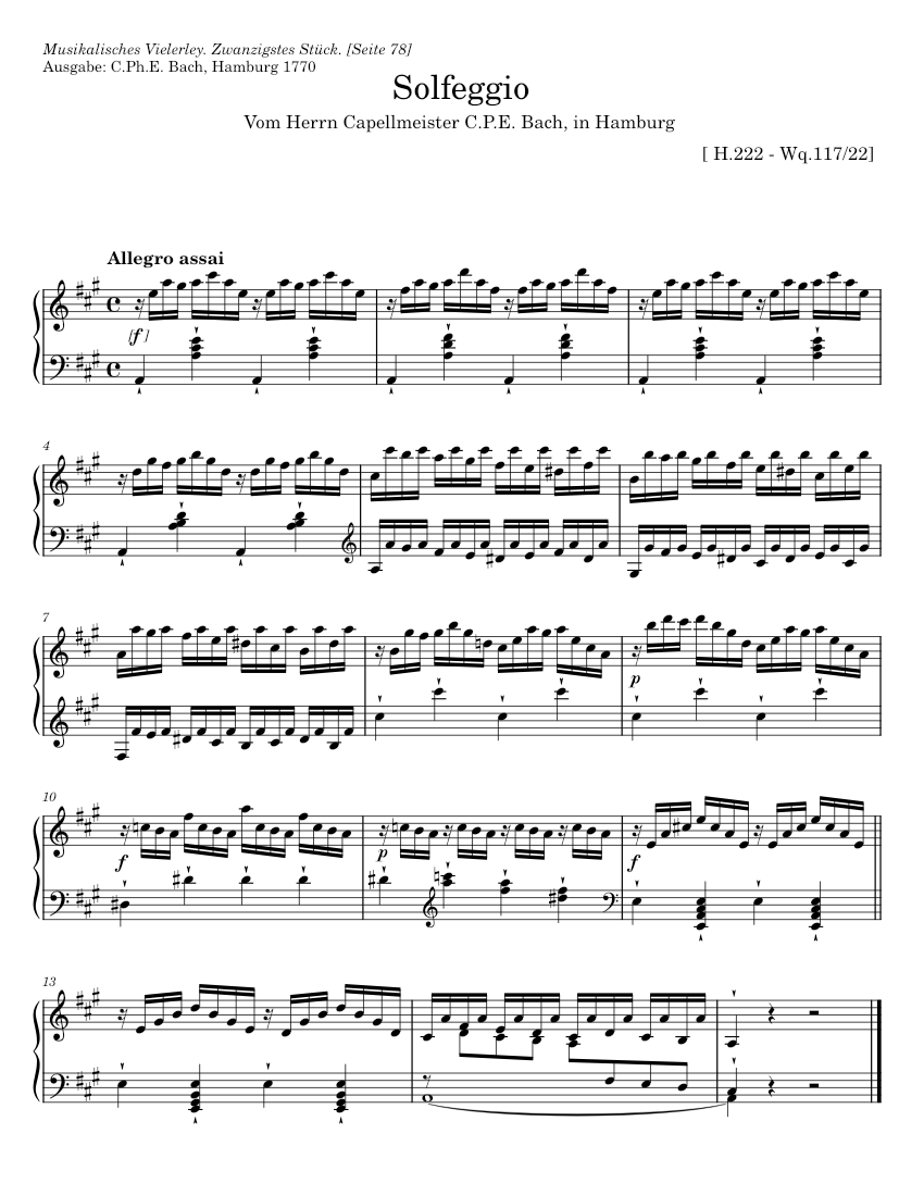 Solfeggio (Solfeggietto) - J C Bach, W F Bach, C P E Bach Sheet Music ...