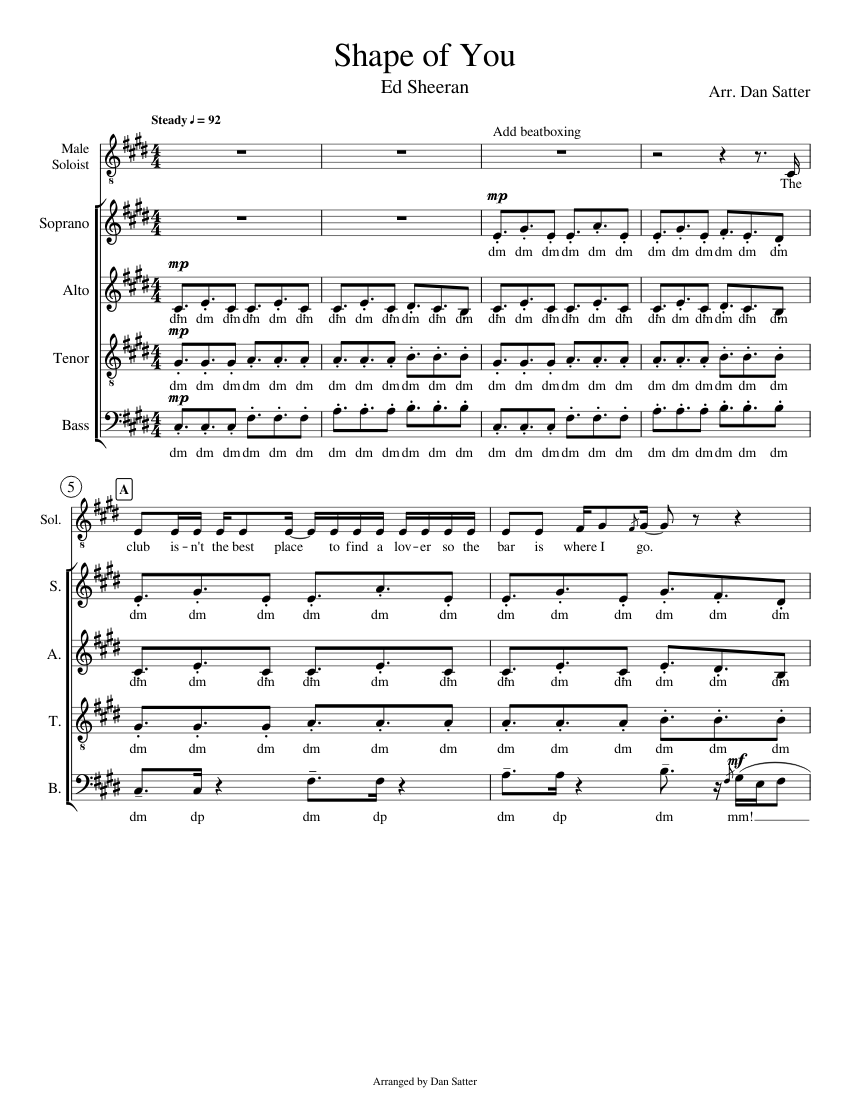 Shape Of You - Ed Sheeran (A Cappella) Sheet Music for Soprano, Alto ...
