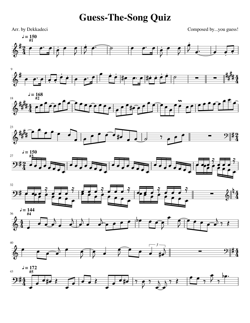 Guess-The-Song Quiz Sheet music for Piano (Solo) Easy | Musescore.com