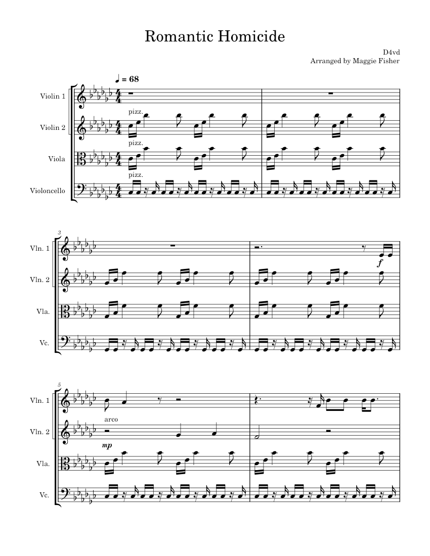 Romantic Homicide – d4vd Romantic Homicide – String Quartet Sheet Music ...