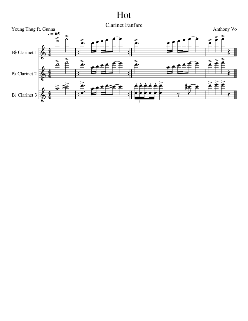 Hot - Clarinet Fanfare JSU Arrangement Sheet music for Clarinet in b ...