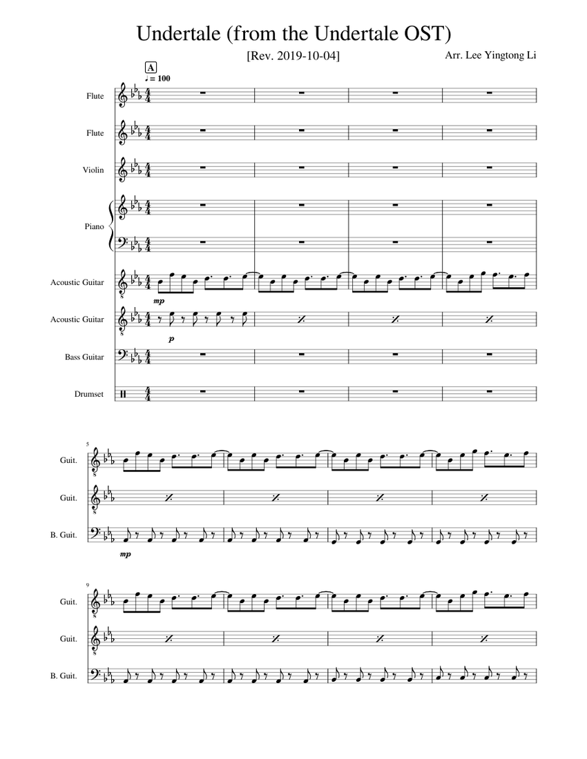 Undertale (from the Undertale OST) Sheet music for Piano, Flute, Violin ...
