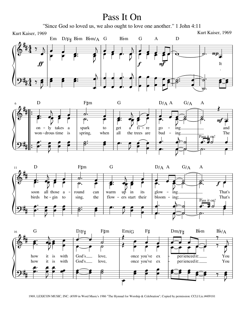 Pass It On Sheet music for Piano (Solo) Easy | Musescore.com