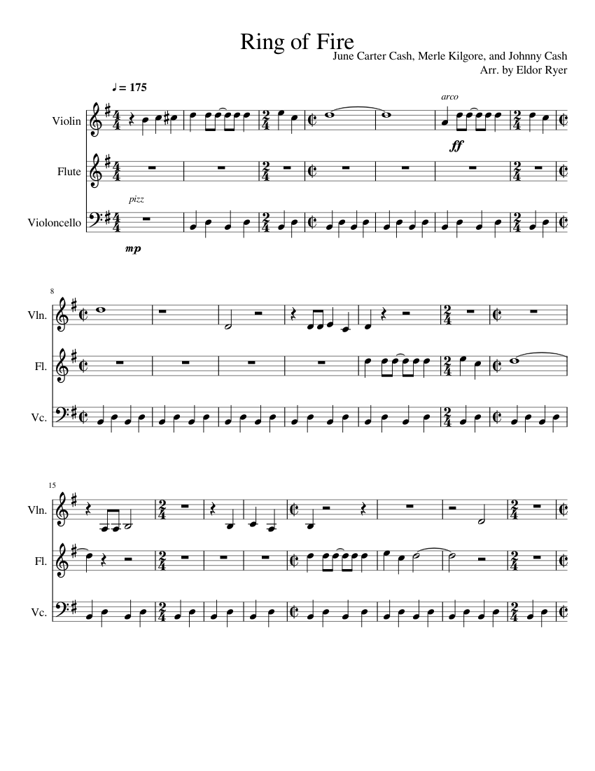 Ring of fire - Johnny Cash Sheet music for Flute, Violin, Cello (Mixed ...