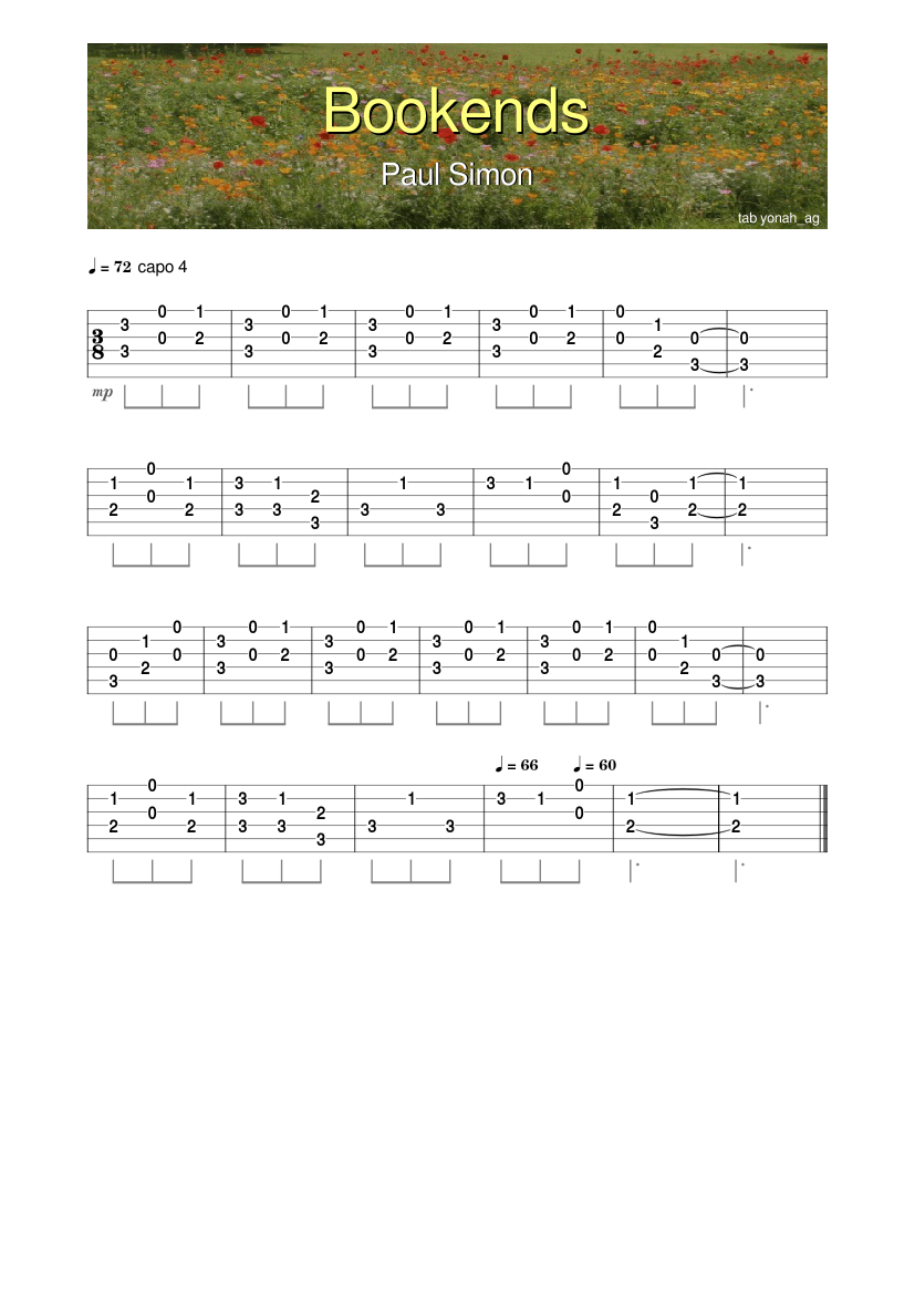 Bookends - Paul Simon - Guitar Tab Sheet Music for Guitar (Solo ...