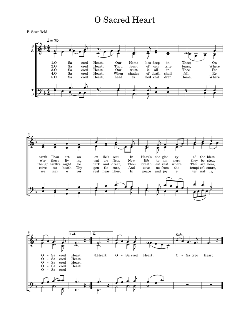 O Sacred Heart – F. Stanfield O Sheet music for Female, Male (SATB ...
