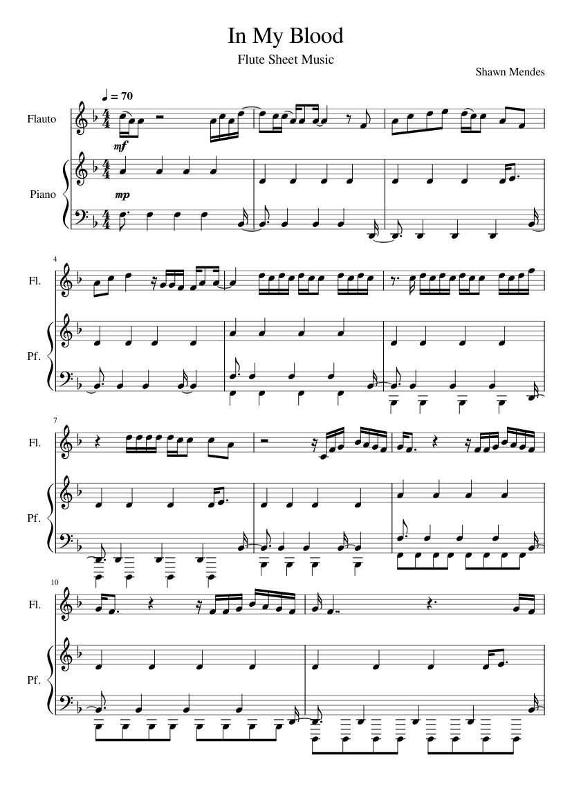 In my blood – Shawn Mendes Sheet music for Piano, Flute (Mixed Duet ...