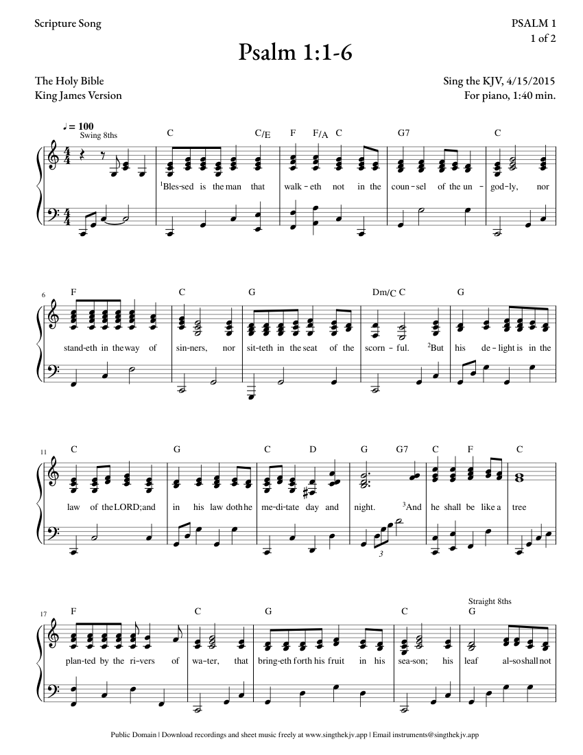 Psalm 1:1-6 Scripture Song Sheet music for Piano (Solo) | Musescore.com
