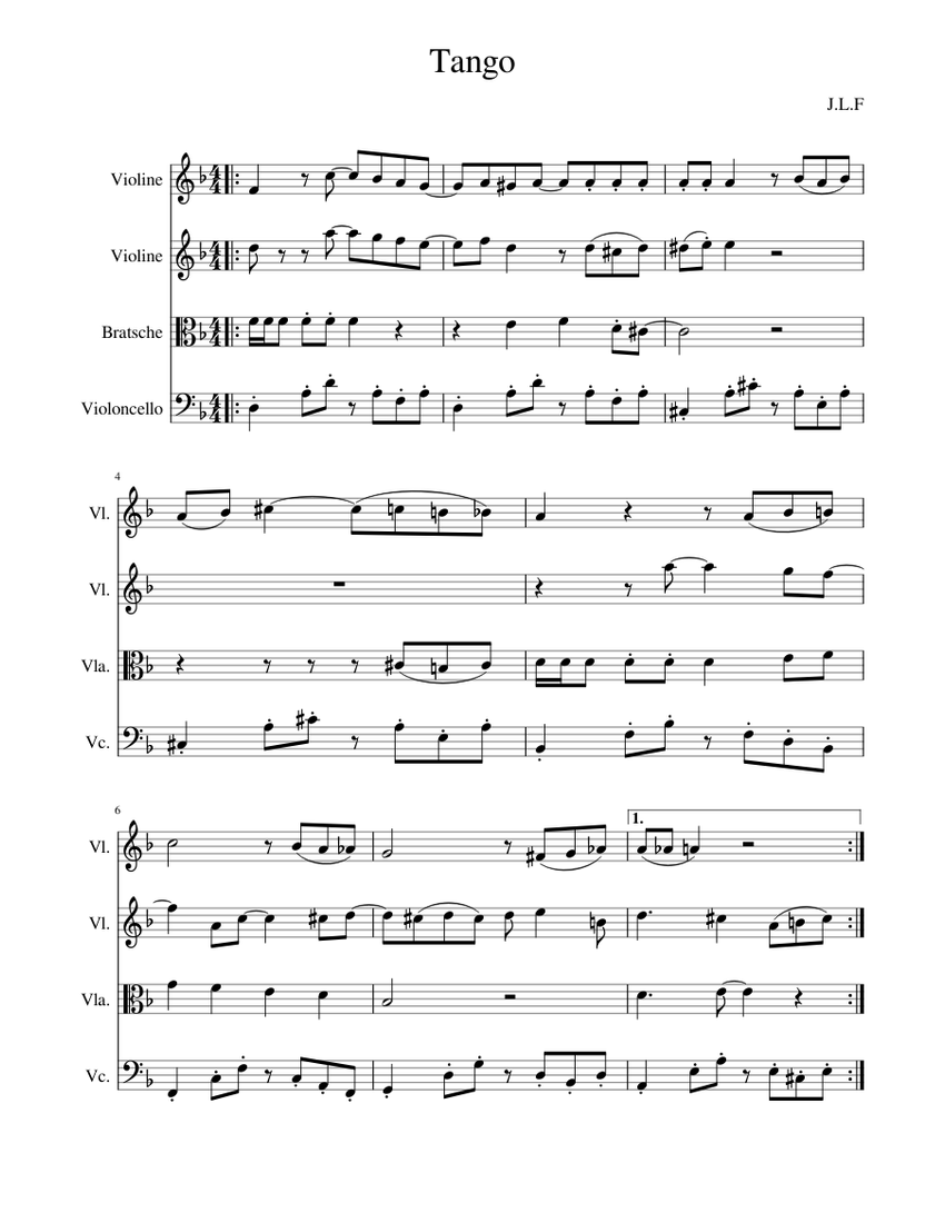 String (Quartet) Tango Sheet music for Violin, Viola, Cello (String ...