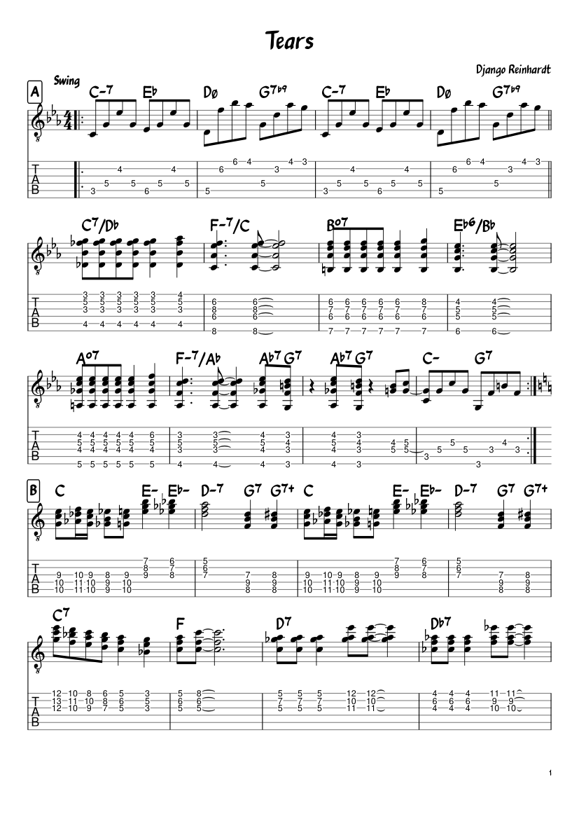 Tears Sheet Music for Guitar (Solo) | MuseScore.com
