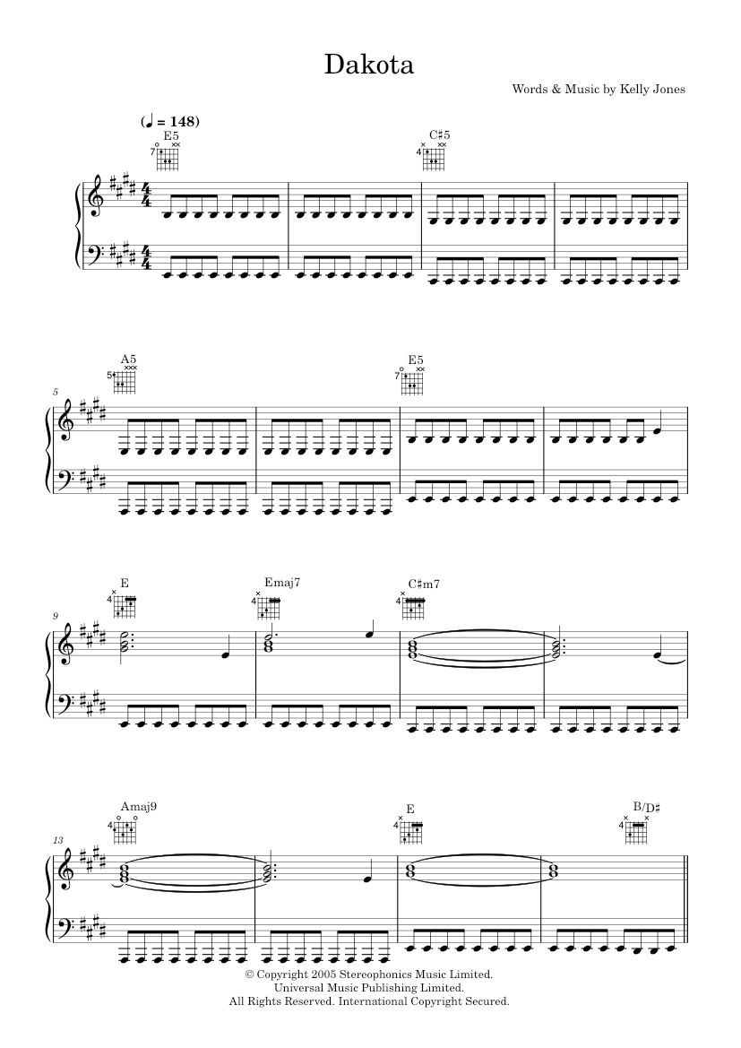 Play Official version of Dakota Sheet Music by Stereophonics for Piano ...
