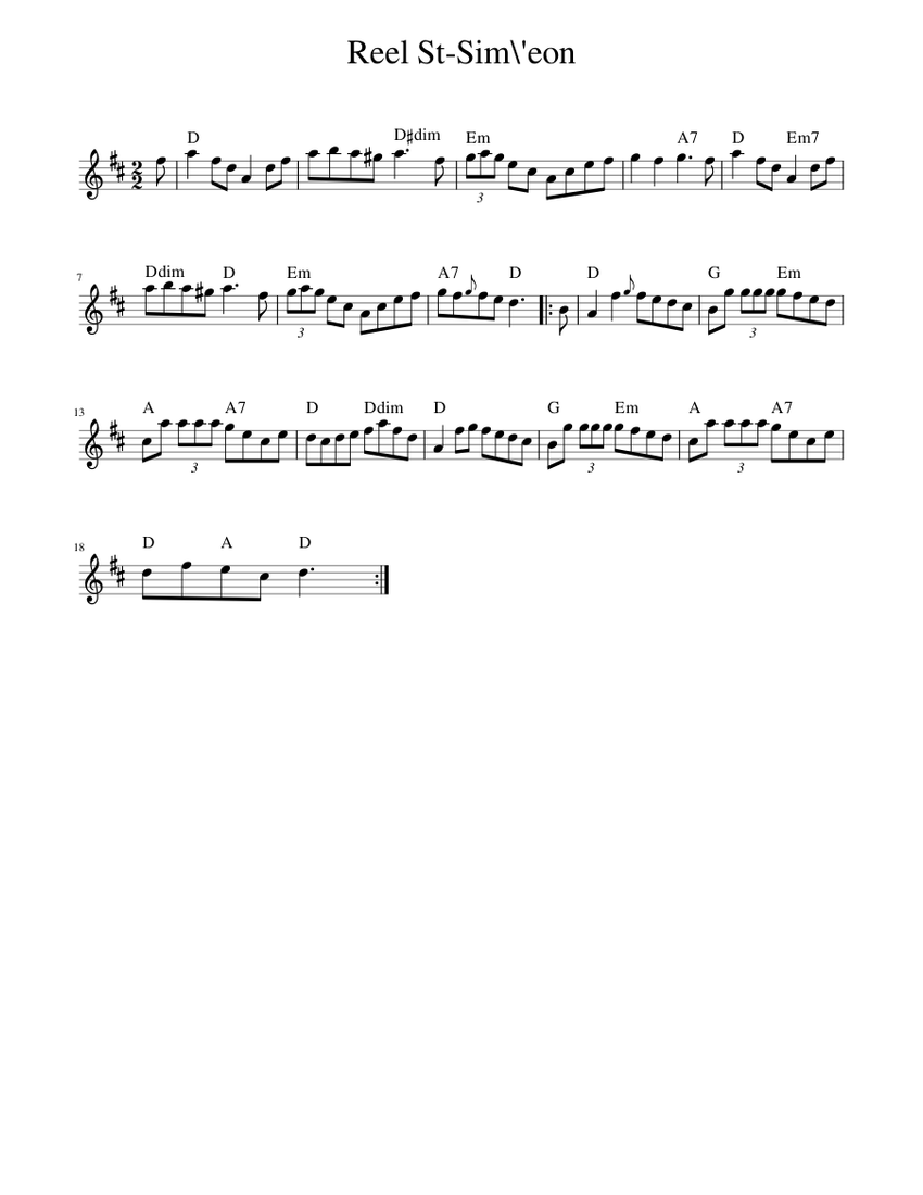 Reel St-Sim\'eon Sheet music for Piano (Solo) | Musescore.com