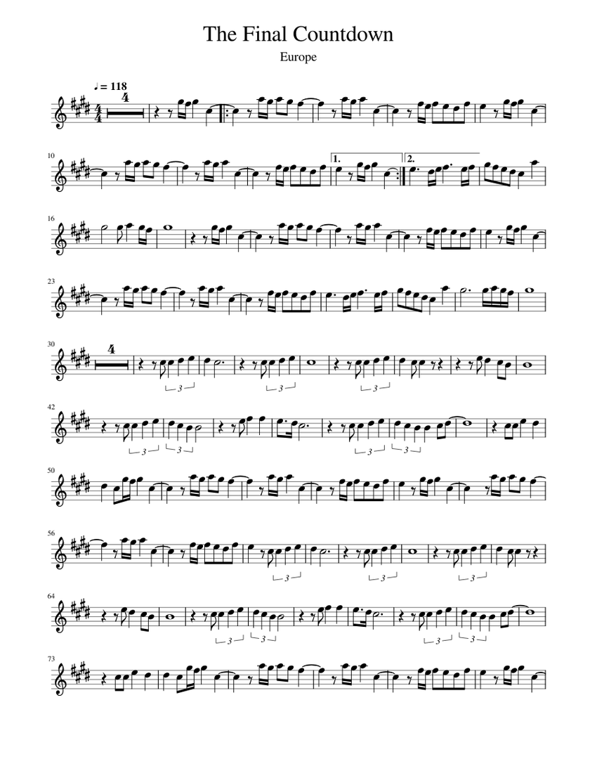 The Final Countdown Sheet music for Saxophone alto (Solo) | Musescore.com