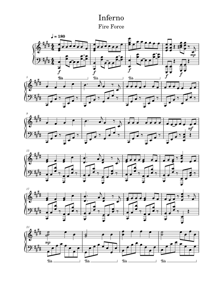 Inferno – Mrs. GREEN APPLE Inferno - Fire Force Arrangement Sheet music ...