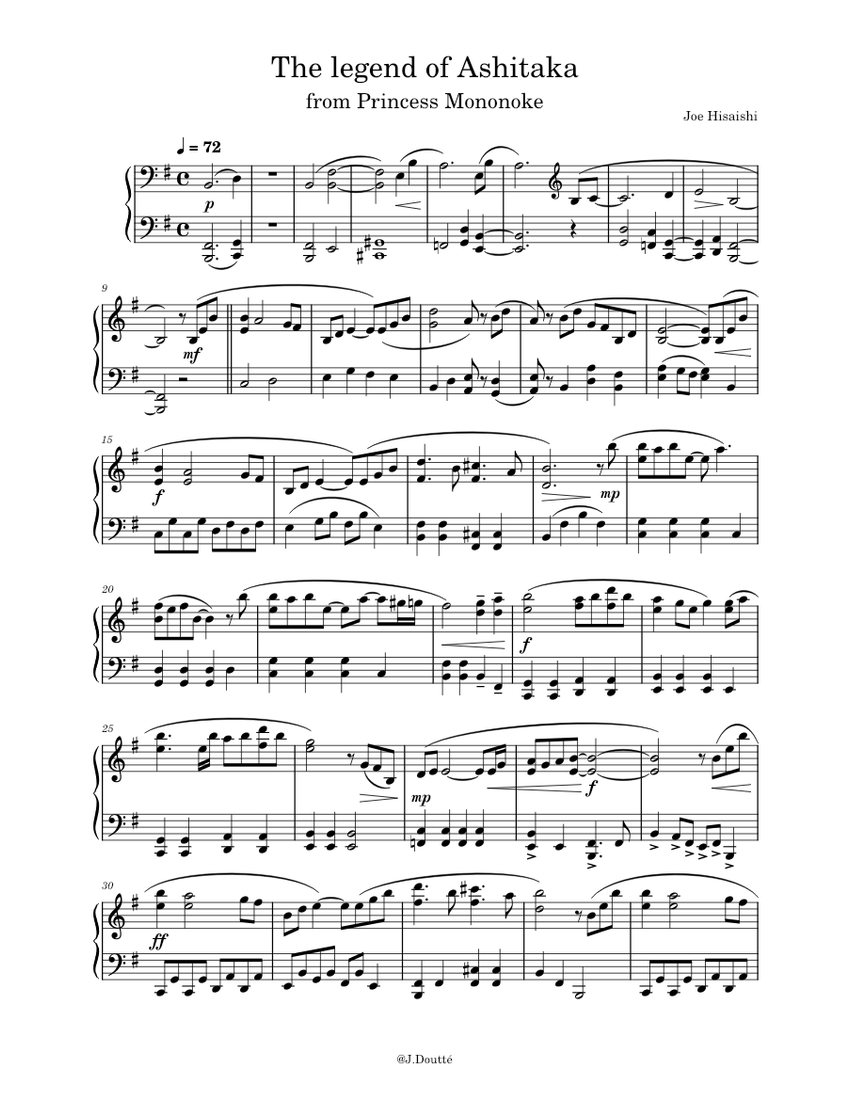 The Legend of Ashitaka – Joe Hisaishi Sheet music for Piano (Solo) | Musescore.com