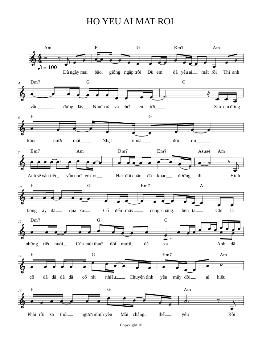 HO YEU AI MAT RO 2I Sheet music for Piano (Solo) | Musescore.com