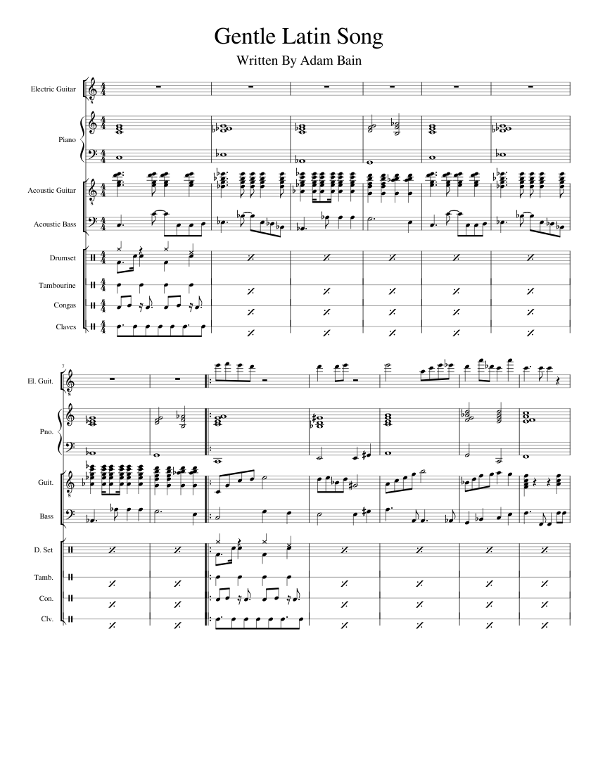 Gentle Latin Song Sheet music for Piano, Tambourine, Guitar, Bass ...