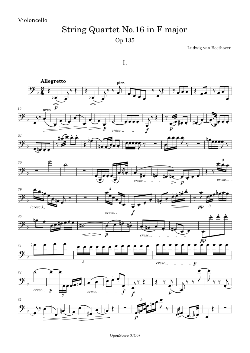 String Quartet No.16 in F major, Op.135 Cello PART – Ludwig van Beethoven Sheet Music for Cello ...