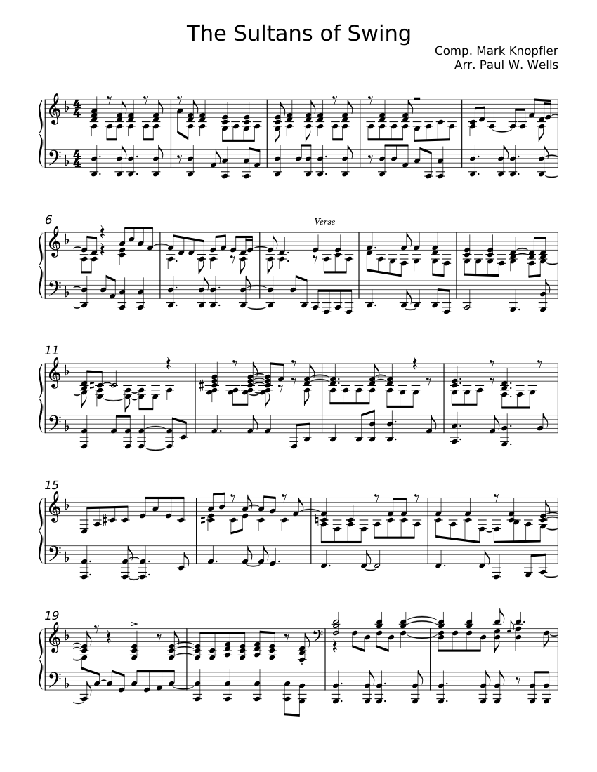 Sultans of Swing - Dire Straits Sheet music for Piano (Solo ...