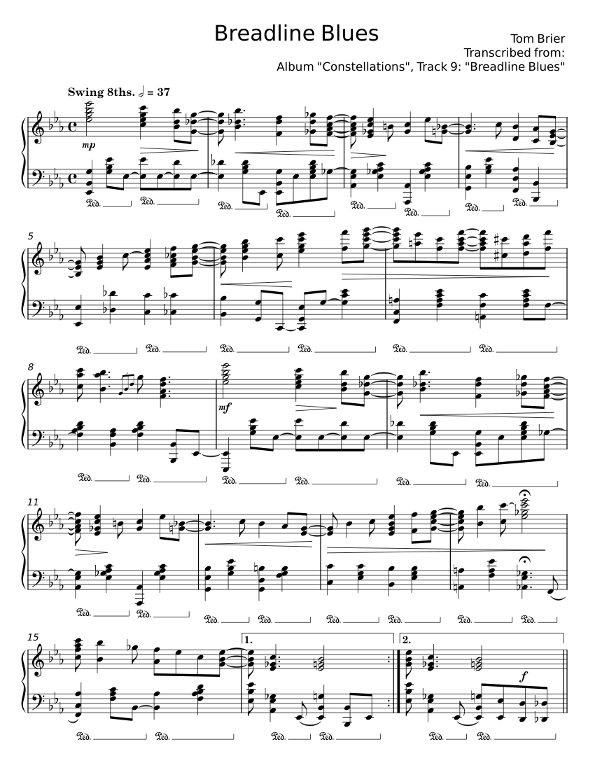 Breadline Blues - Tom Brier Sheet Music for Piano (Piano Duo) | MuseScore.com