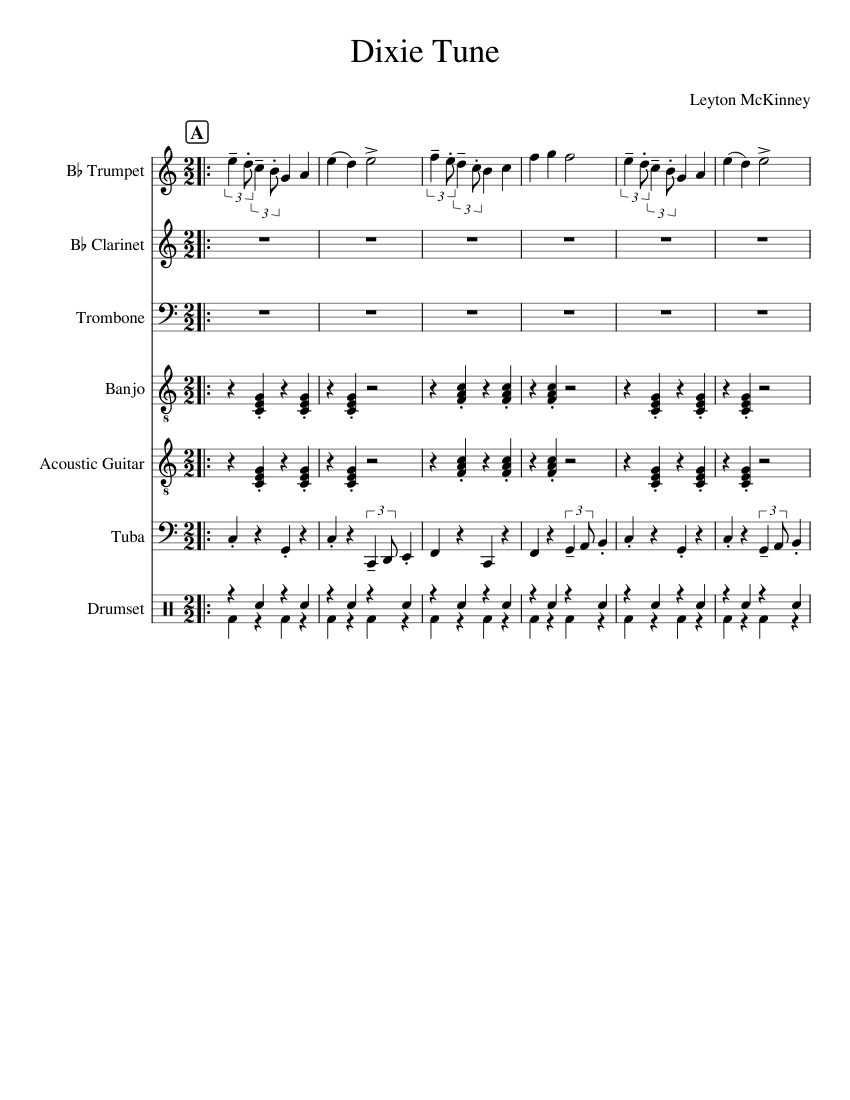 Dixie Tune Sheet music for Trombone, Tuba, Clarinet in b-flat, Trumpet ...