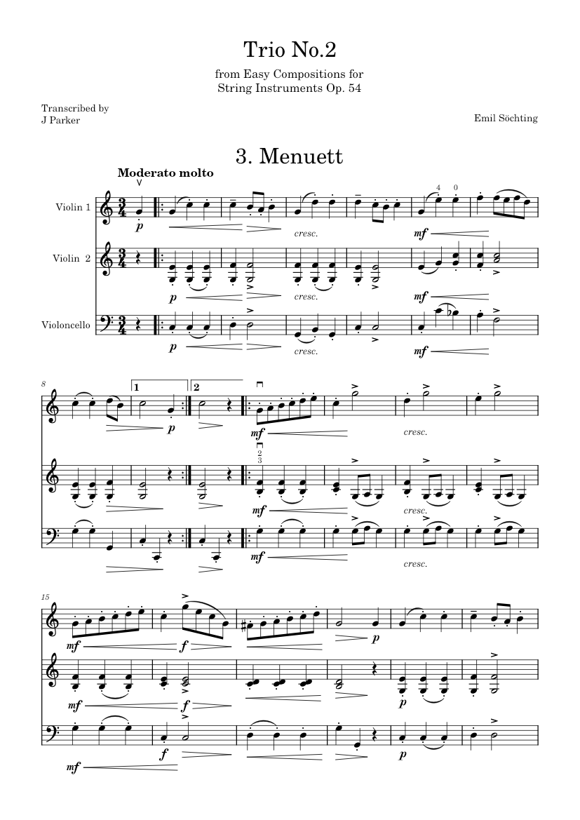 Easy String Trios No. 2 – Emil Söchting - Mvt 3. SCORE Sheet music for Violin, Cello (String ...