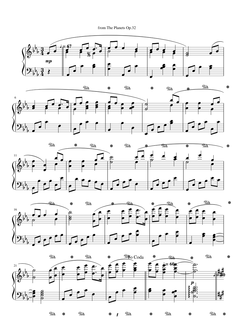 The Planets, Op.32 - Gustav Holst Sheet Music for Piano (Solo ...