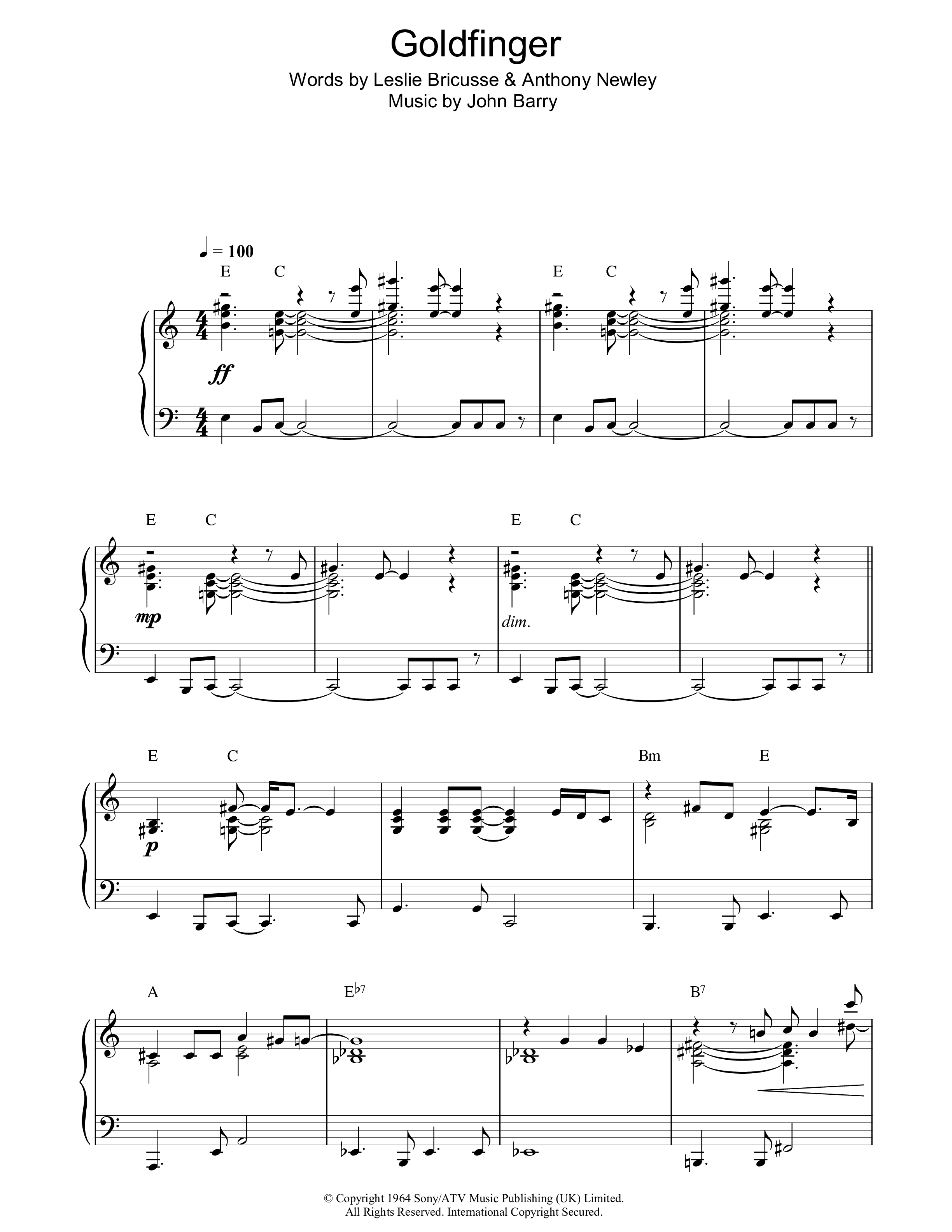 goldfinger Sheet music for Piano by Shirley Bassey Official | MuseScore.com