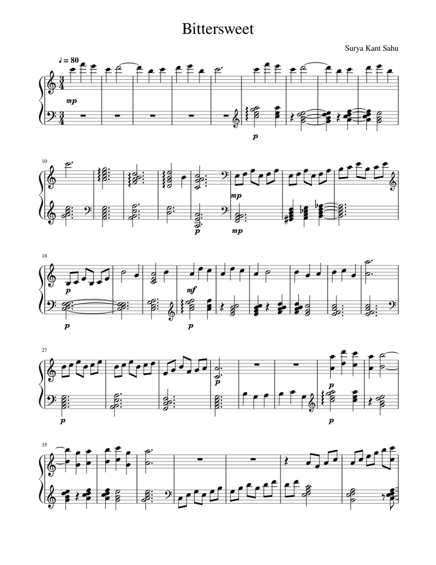 Bittersweet (Original) Sheet music for Piano (Solo) Easy | Musescore.com