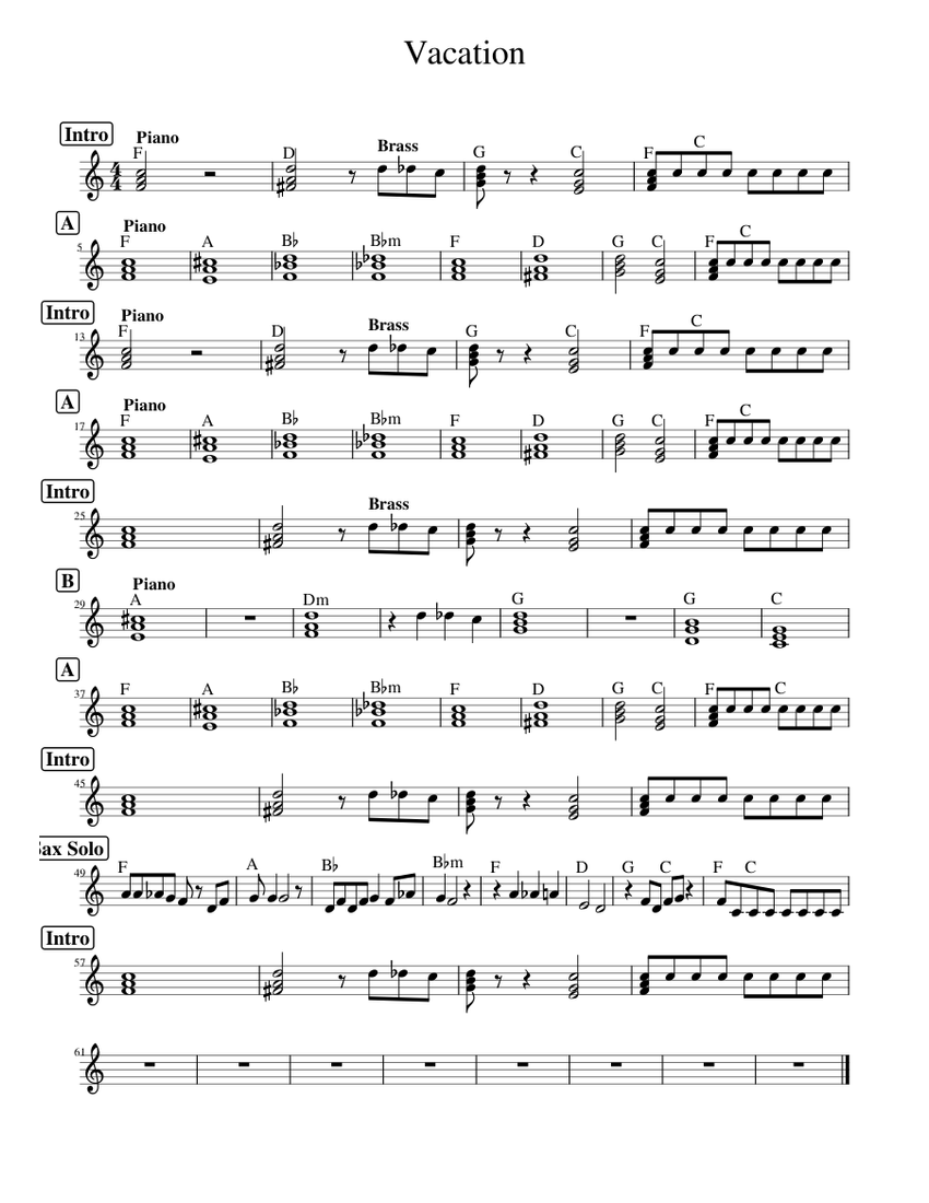 Vacation Sheet music for Piano (Solo) Easy | Musescore.com