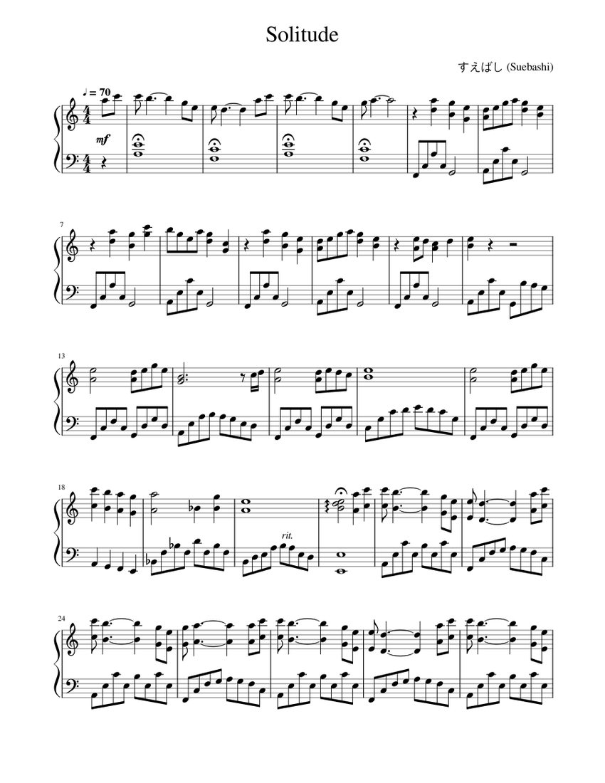 Solitude Sheet music for Piano (Solo) | Musescore.com