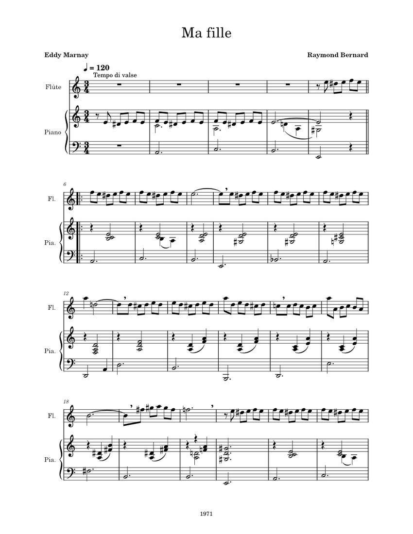 Ma fille – Serge Reggiani Sheet music for Piano, Flute (Solo ...
