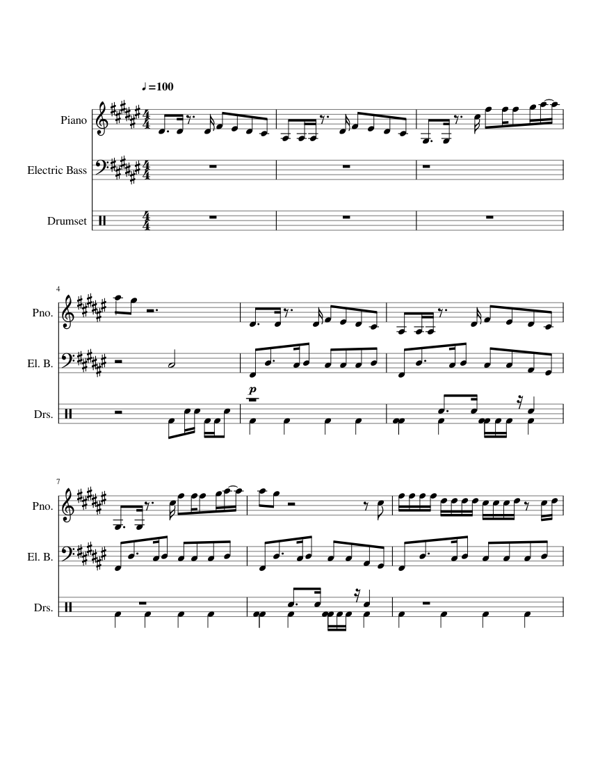 Unoriginal Sheet music for Piano, Bass guitar, Drum group (Mixed Trio ...