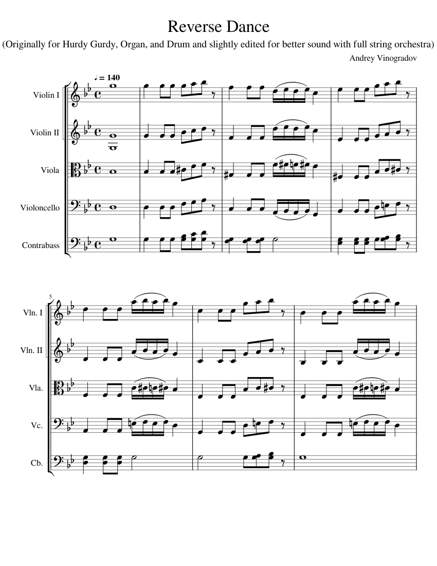 Reverse Dance Sheet music for Contrabass, Violin, Viola, Cello (String ...