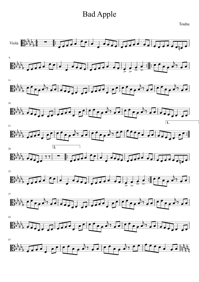 Bad Apple Sheet music for Viola (Solo) | Musescore.com
