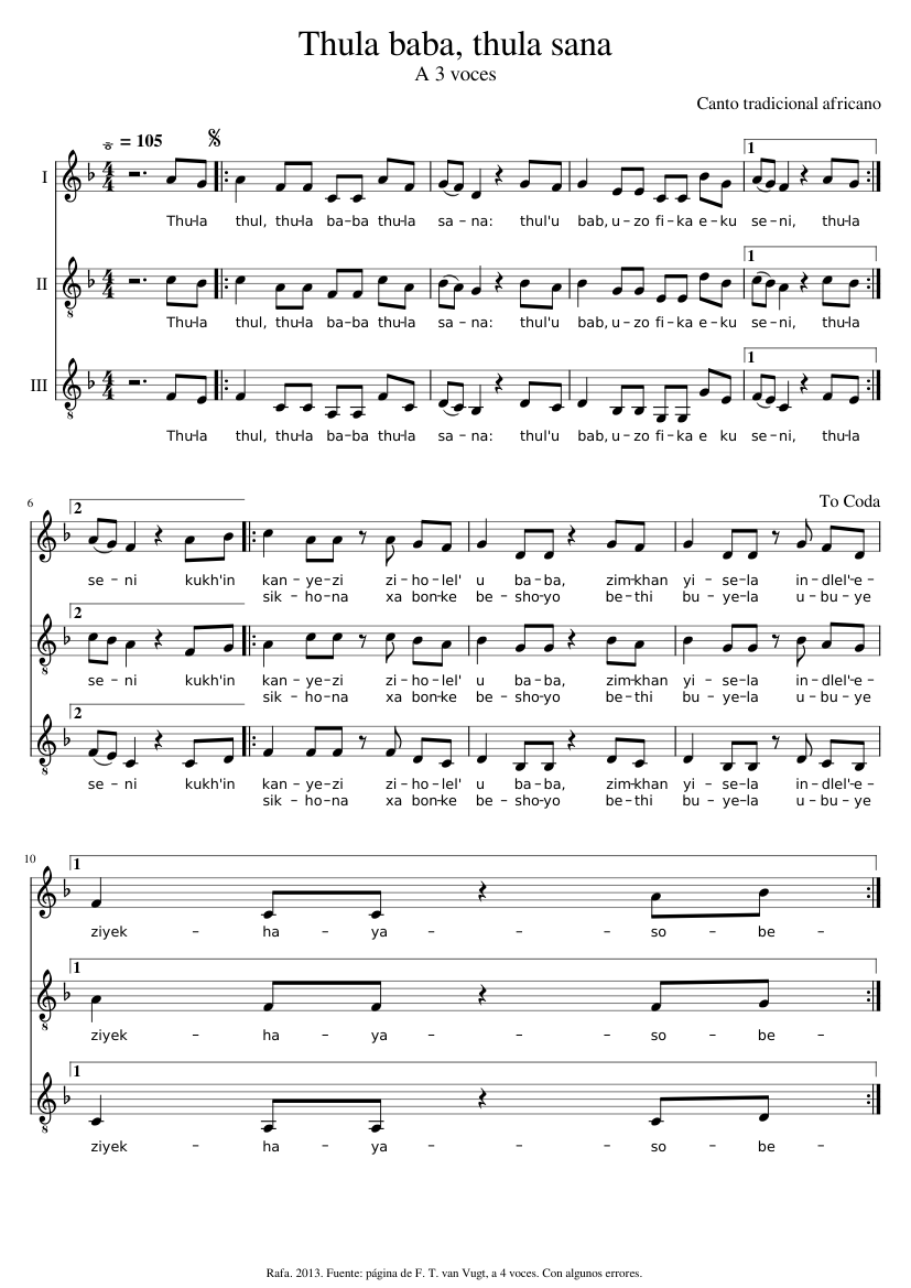 Thula baba, thula sana a 3 v Sheet music for Piano, Vocals (Mixed Trio ...