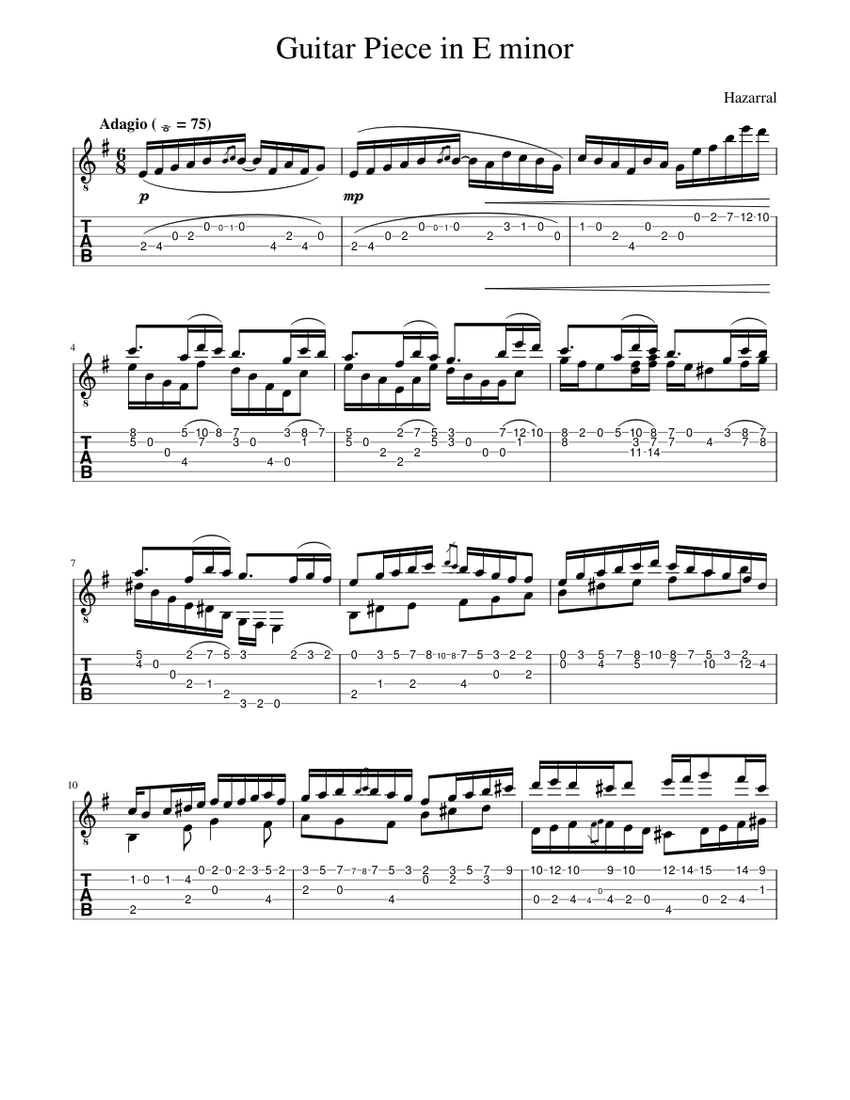 Guitar Piece in E minor Sheet music for Guitar (Solo) | Musescore.com