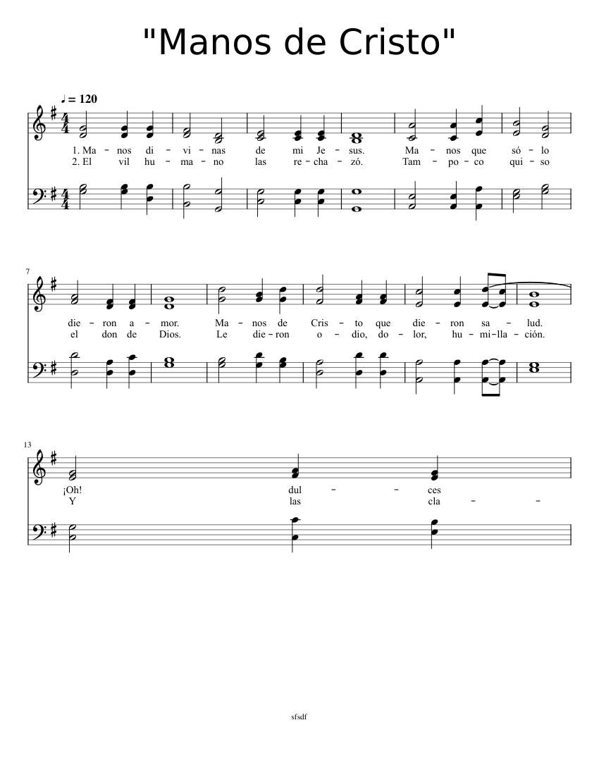 Manos De Cristo Sheet music for Bass guitar, Drum group (SATB) | Musescore.com
