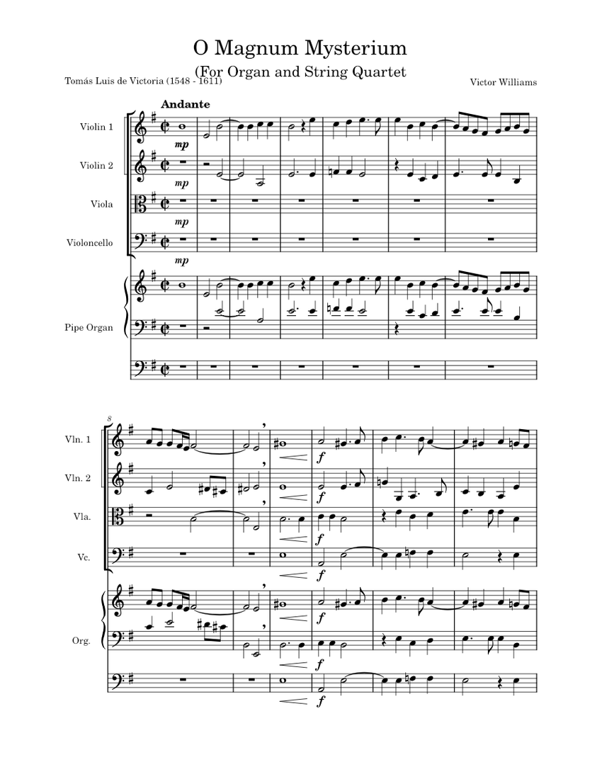 O magnum mysterium – Tomás Luis de Victoria Sheet music for Organ ...