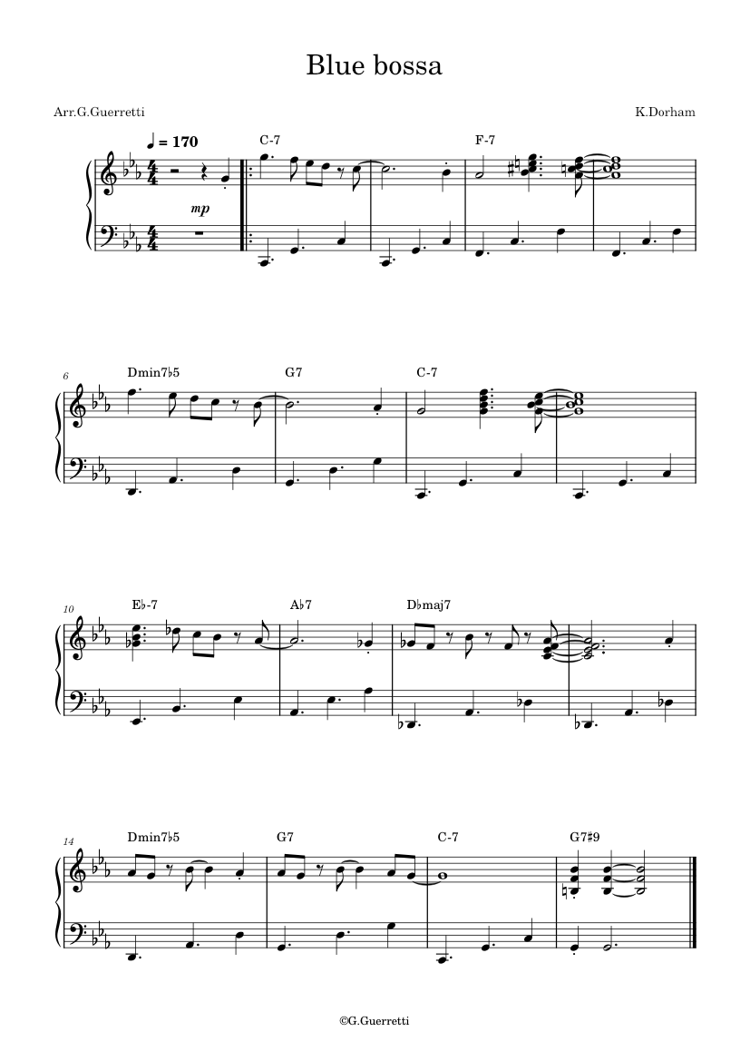 Blue bossa – Kenny Dorham Sheet music for Piano (Solo) Easy | Musescore.com