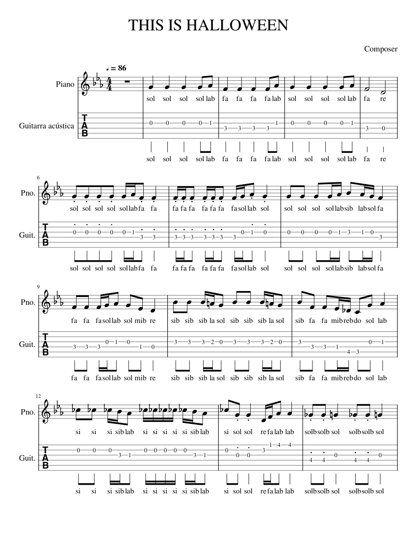 This is halloween theme Sheet music for Piano, Guitar (Mixed Duet ...