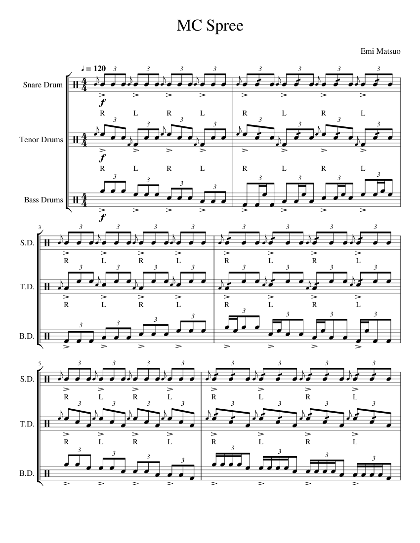 MC_Spree Sheet music for Snare drum, Tenor drum, Bass drum (Percussion ...