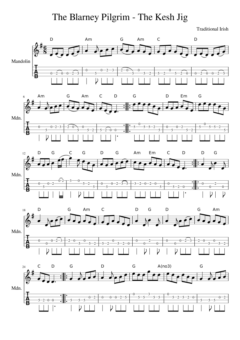The Blarney Pilgrim - The Kesh Jig Sheet music for Mandolin (Solo ...